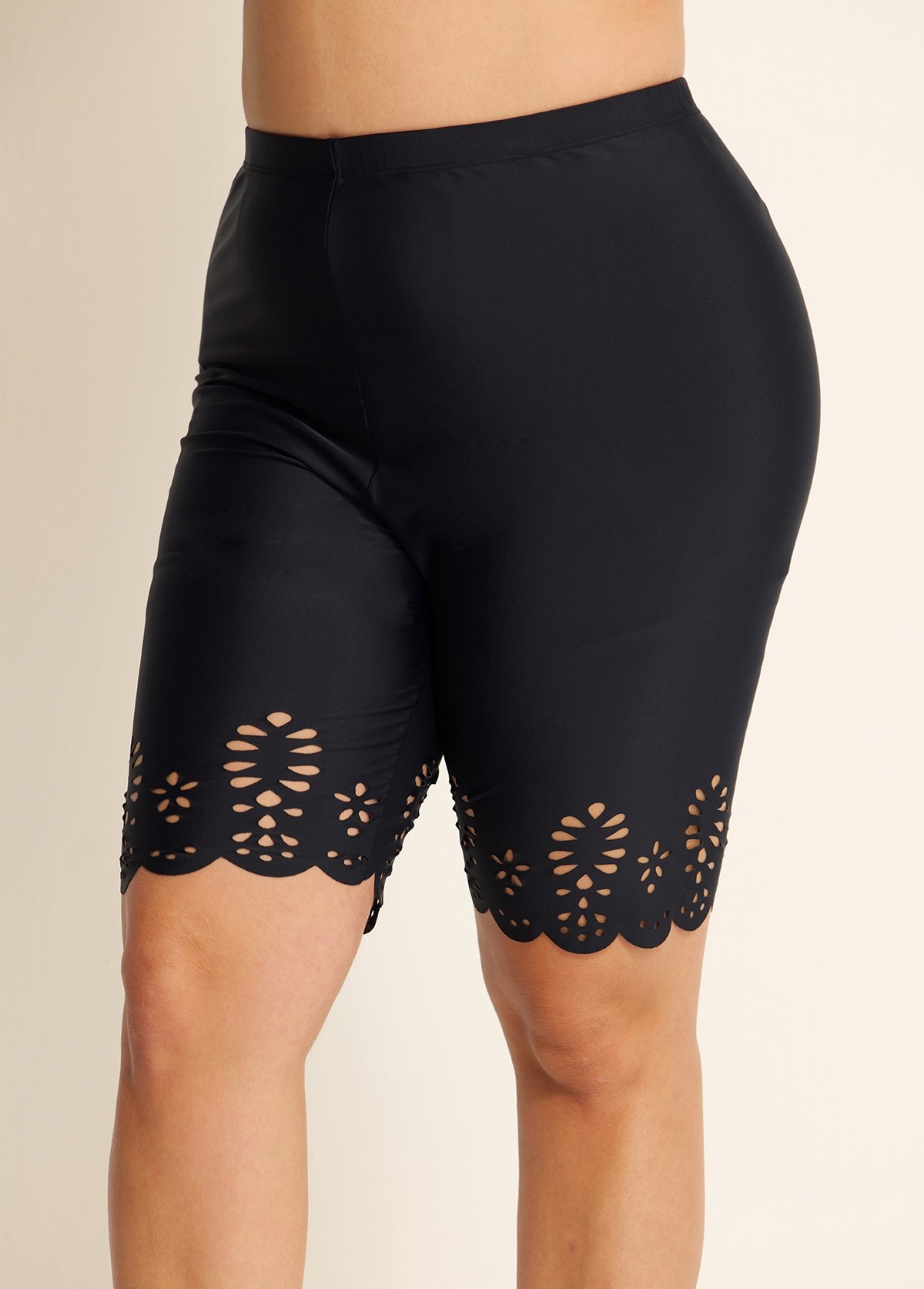 Lilyease Curvy Women's Black Hollow Sport Simple Swim Short - Lilyease