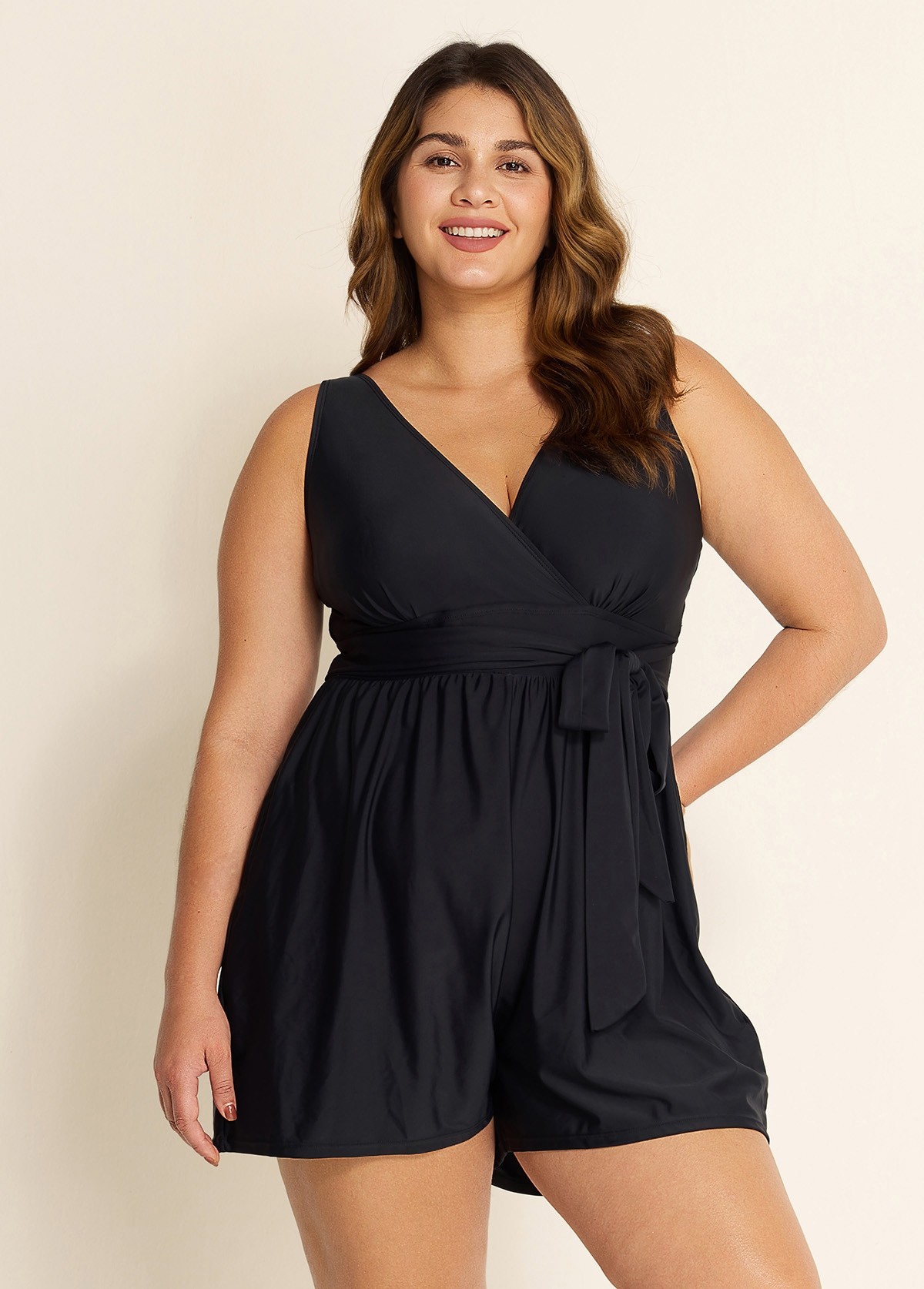 LILYEASE Plus Size Black Pocket Lace Up 1 Piece Bathing Suits One Piece ...