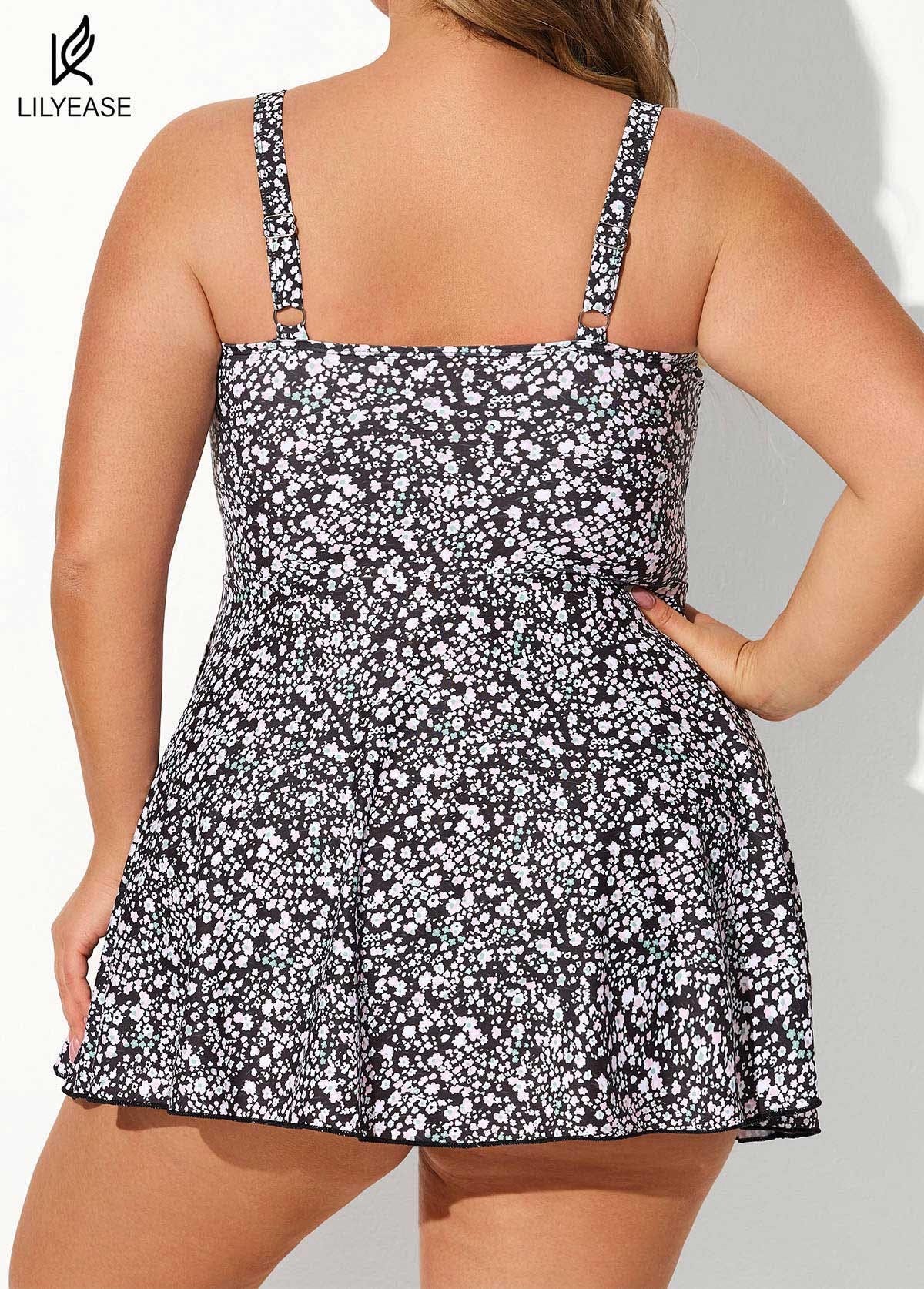 Romantic Floral Ruched Swimdress Set - Lilyease