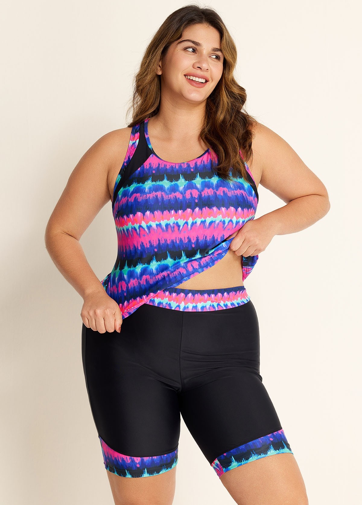 Lilyease Plus Size Purple Tie-Dye Ombre Racerback Swimwear Tankini Set ...