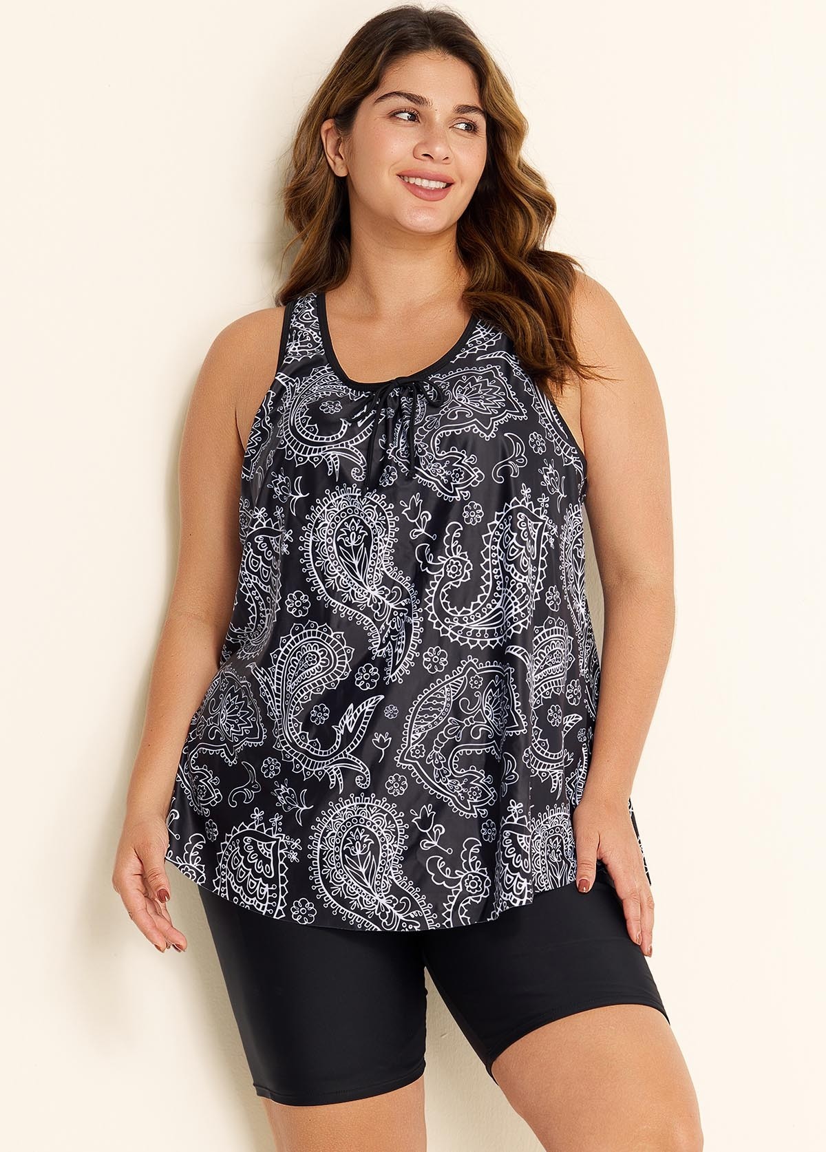 Lilyease Black Paisley Modest Womens Tankini Top Plus Size Swimwear ...