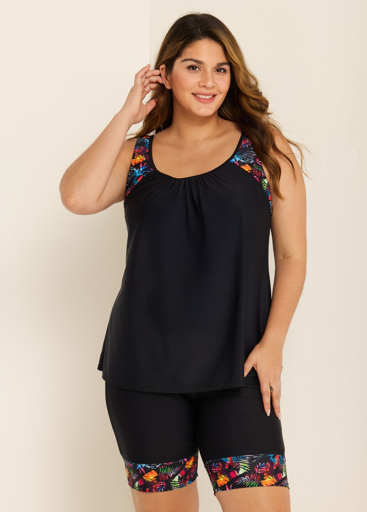 Lilyease Black Modest Large Bust Two Piece Plus Size Swimwear Tankini ...